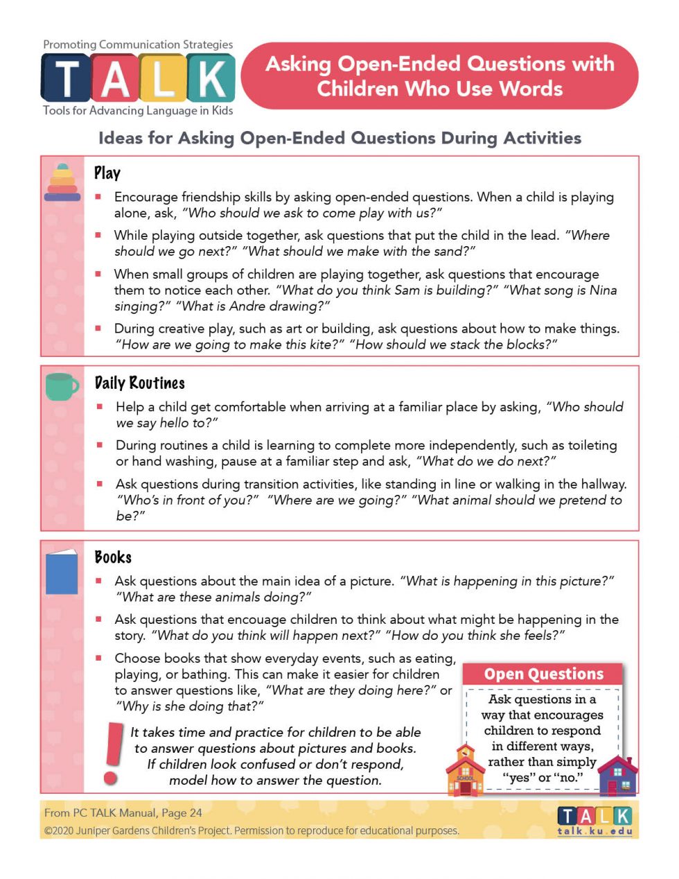 Handout: Asking Open-Ended Questions with Children Who Use Words - TALK