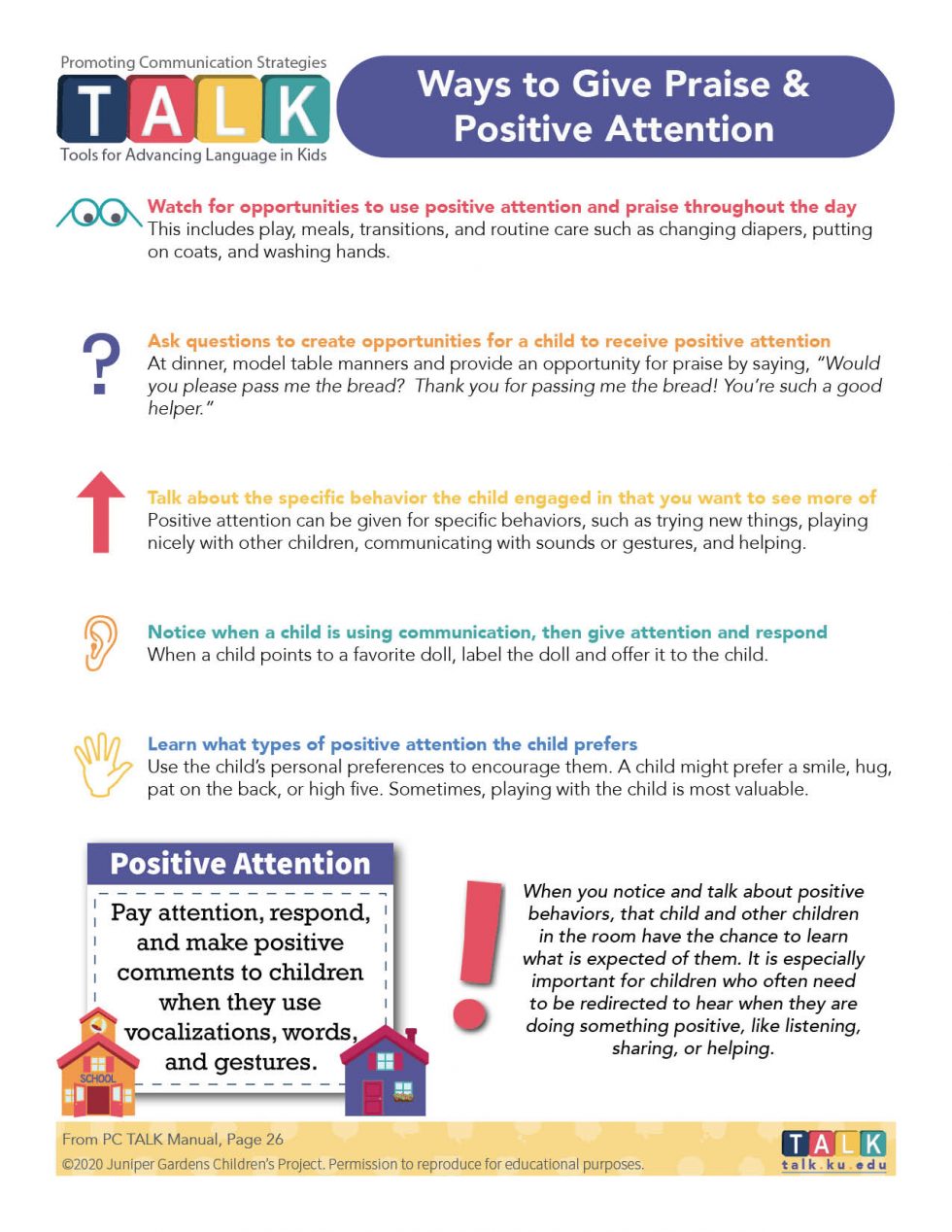 Handout: Ways to Give Praise and Positive Attention - TALK