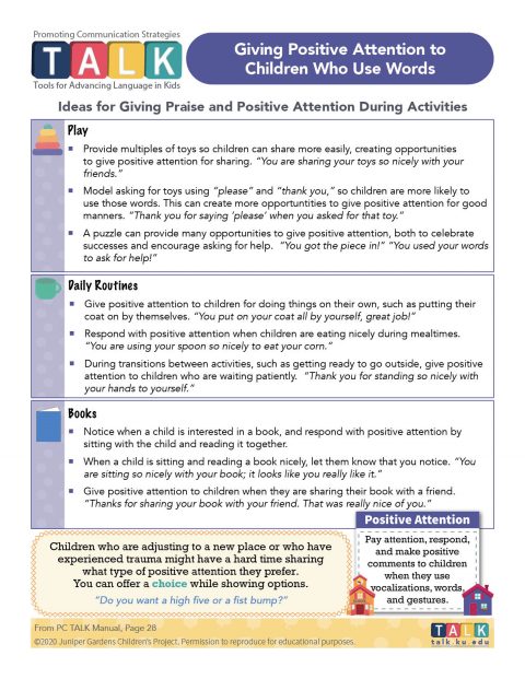 Handout: Giving Positive Attention to Children Who Use Words - TALK